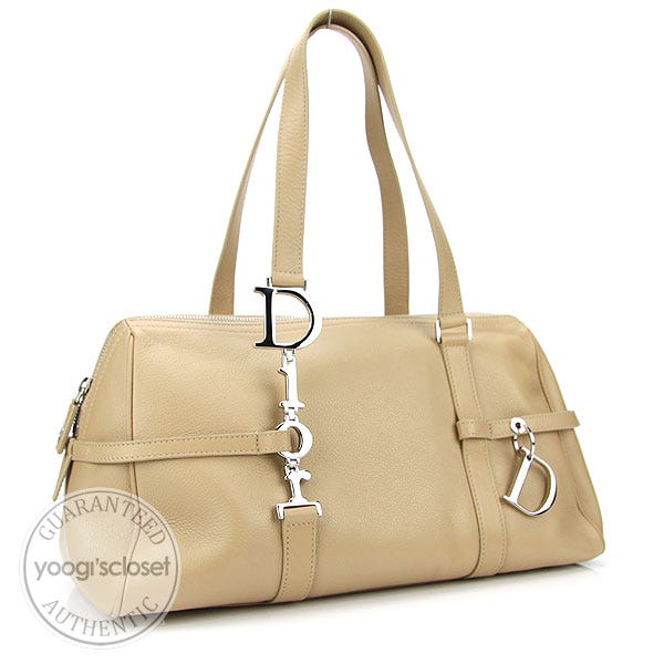 Christian Dior Light Beige Leather Logo Satchel Bag | Yoogi's Closet