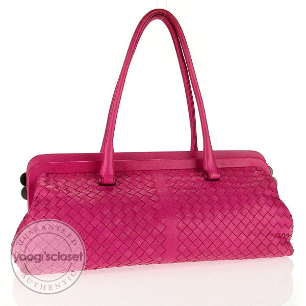 Bottega Pink Woven Leather Satchel Bag | Yoogi's Closet