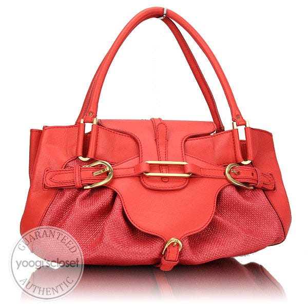 Jimmy Choo Coral Leather/Woven Straw Tam Bag | Yoogi's Closet