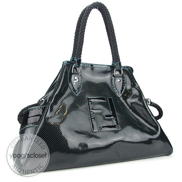 Fendi Black Perforated Vinyl Large Bag Du Jour | Yoogi's Closet