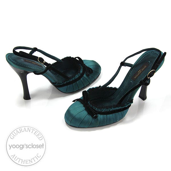 Louis Vuitton Turquoise Satin Lace Bow Slingback Heels Size 38/7.5 ...