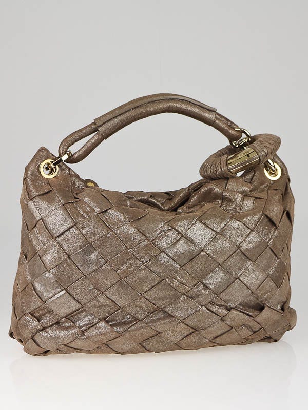 Jimmy Choo Tan Metallic Leather Woven Sky Hobo Bag | Yoogi's Closet