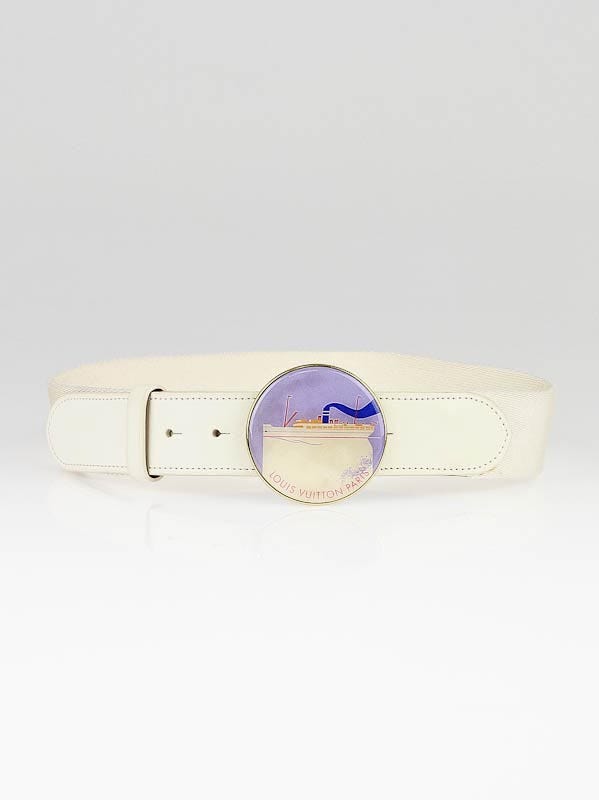 Louis Vuitton White Canvas Boat Buckle Belt Size 36 | Yoogi's Closet