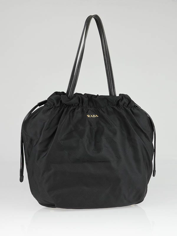Prada Black Tessuto Nylon Drawstring Tote Bag | Yoogi's Closet