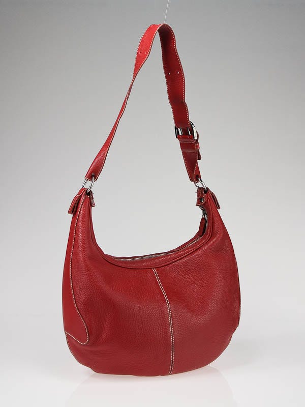Tod's Red Pebbled Leather Hobo Bag | Yoogi's Closet