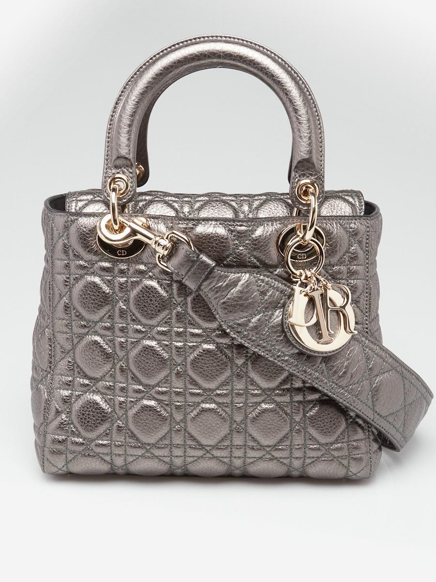 Christian Dior Metallic Silver Quilted Lambskin Leather Medium Lady ...