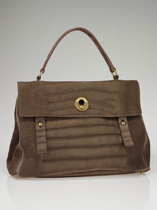 Yves Saint Laurent Cocoa Suede Croc Embossed Medium Muse Two Bag ...